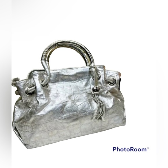 Furla | Bags | Furla Metallic Silver Genuine Leather Croc Embossed ...
